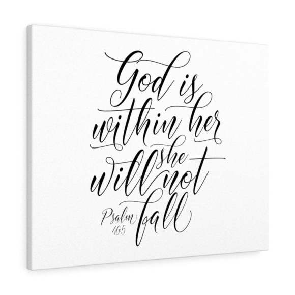 Printify | Art | Scripture Sign She Will Not Fall Psalm 465 White Bible ...